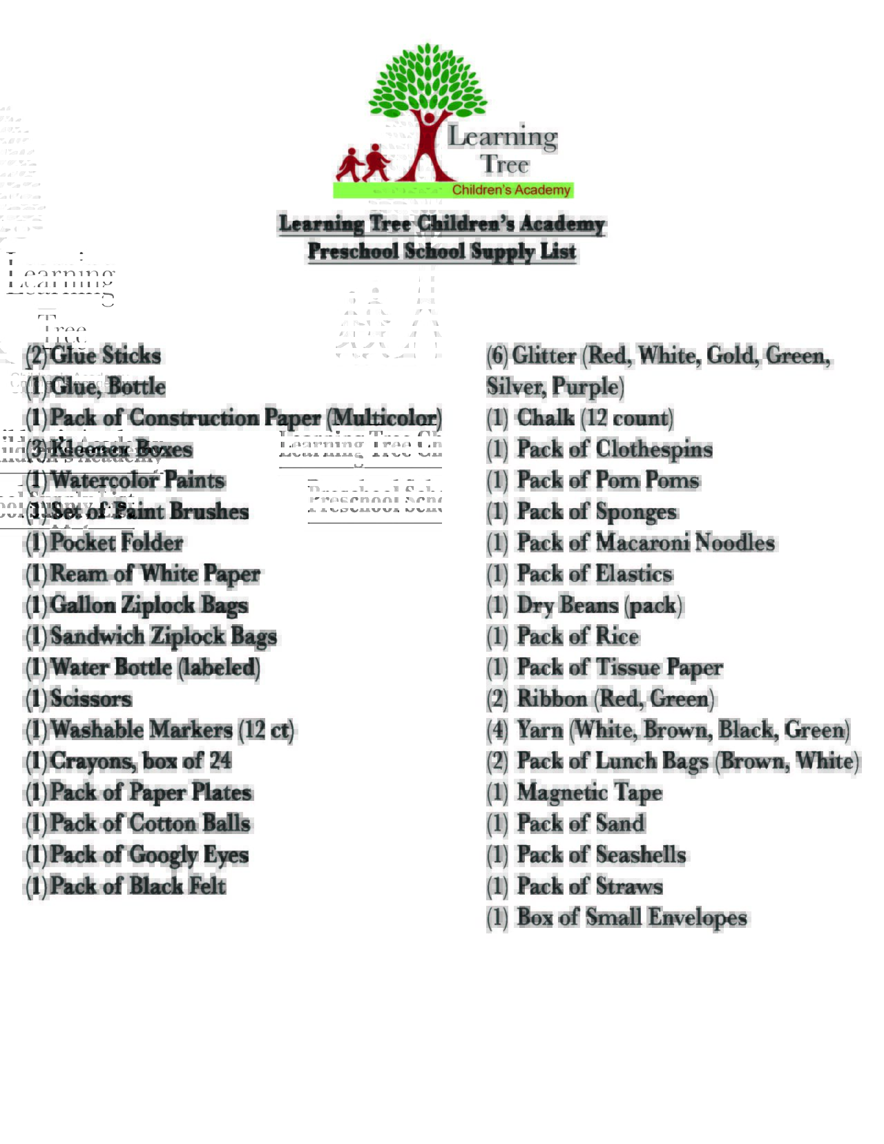 Supply List - Learning Tree